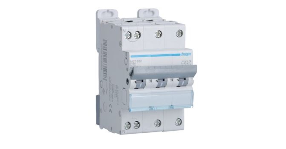 HAGER - Disjoncteur 3P + N 6-10kA courbe D - 32A - 3 modules - NGT832